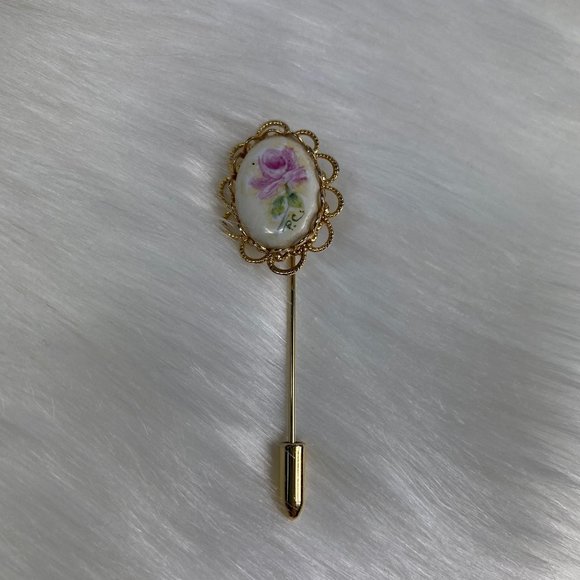 Vintage | Jewelry | Vintage Signed Pc Flower Transfer Gold Tone Stick ...